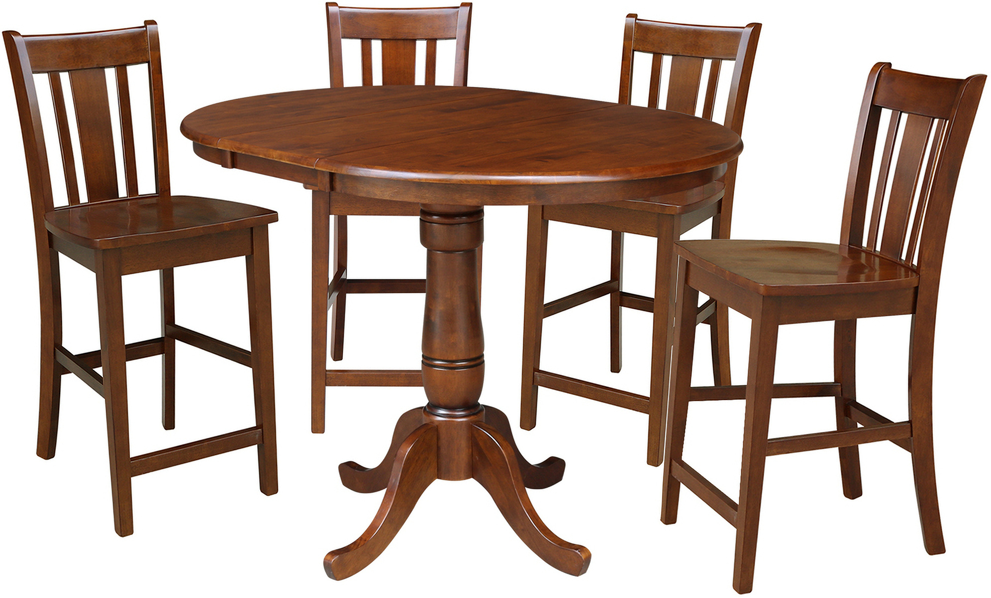 Round Top 36 Inch Pedestal Extension Counter Height Dining Table with ...