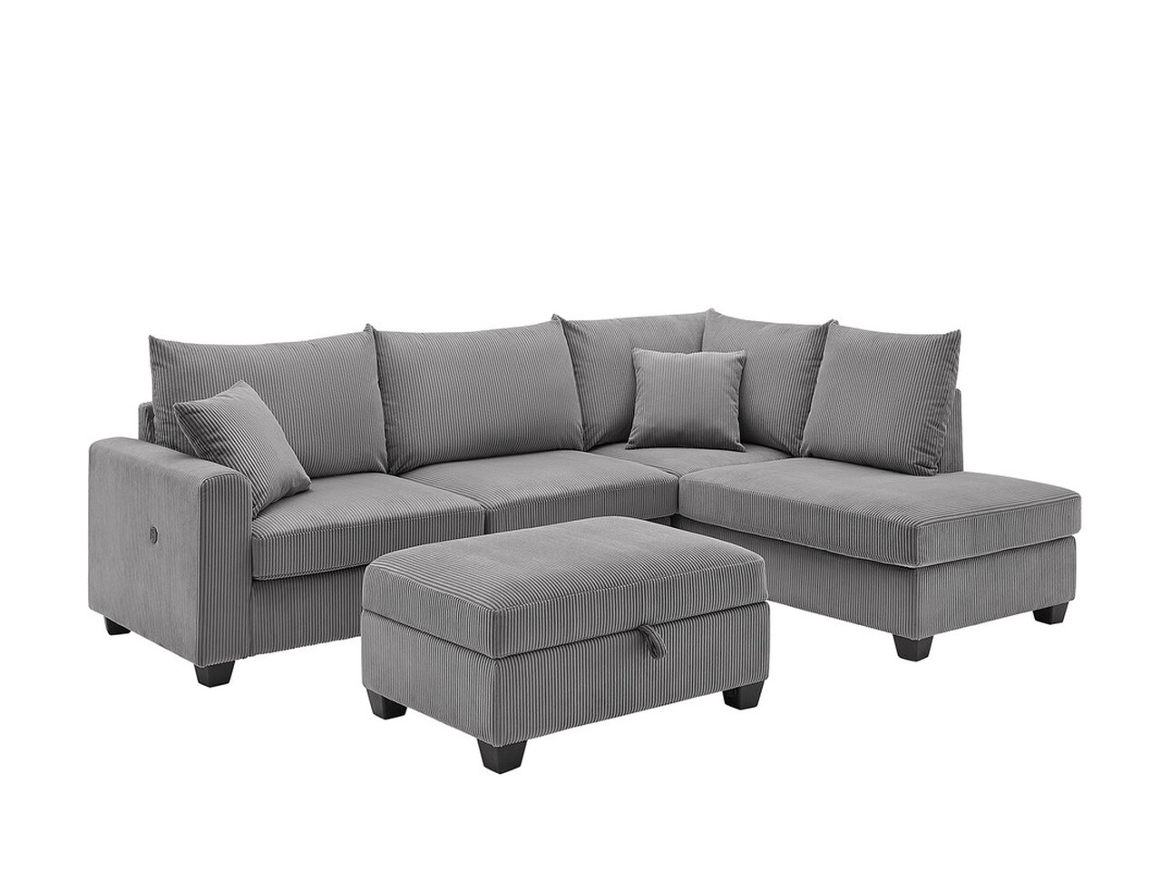 Rowan 107 Inch Corduroy Fabric Sectional Sofa with Right Facing Chaise In Dark Gray by Lilola ...