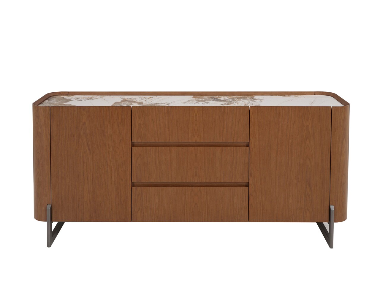 Ruby Wooden 2-Door Buffet with Ceramic Top and Steel Legs In Walnut and Gloss White by Chintaly ...