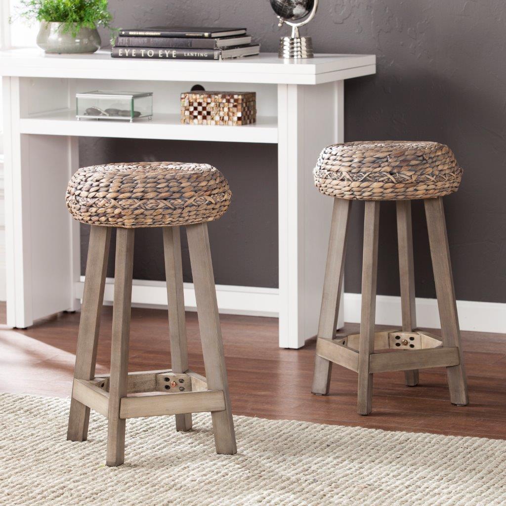 Rutina Backless Round Water Hyacinth 24 Inch 2Pc Set Stools In ...