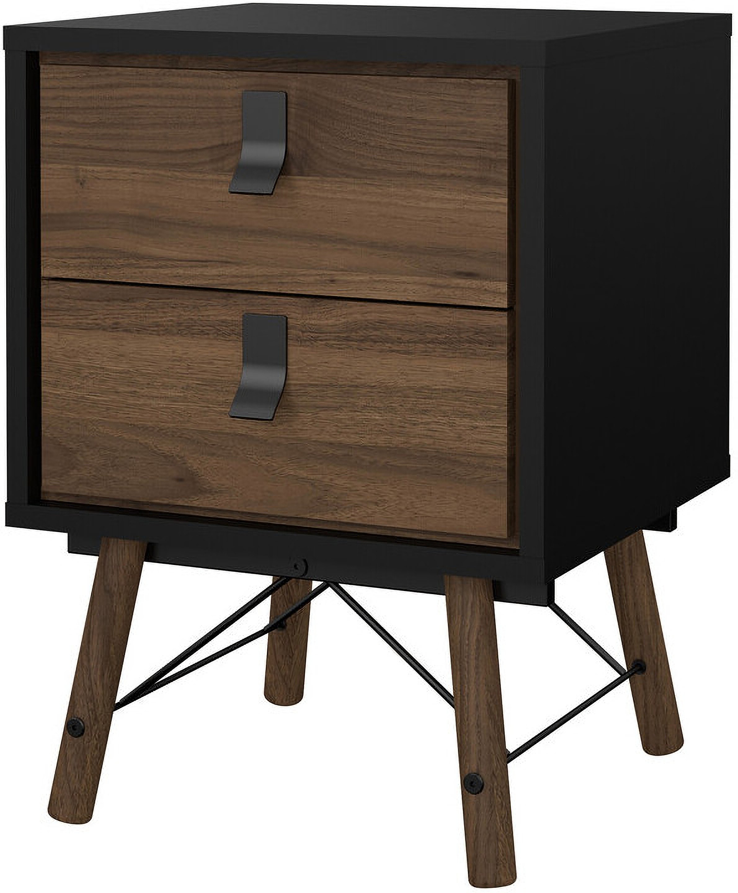 Ry 2 Drawer Nightstand In Black Matte and Walnut by Tvilum | 1StopBedrooms