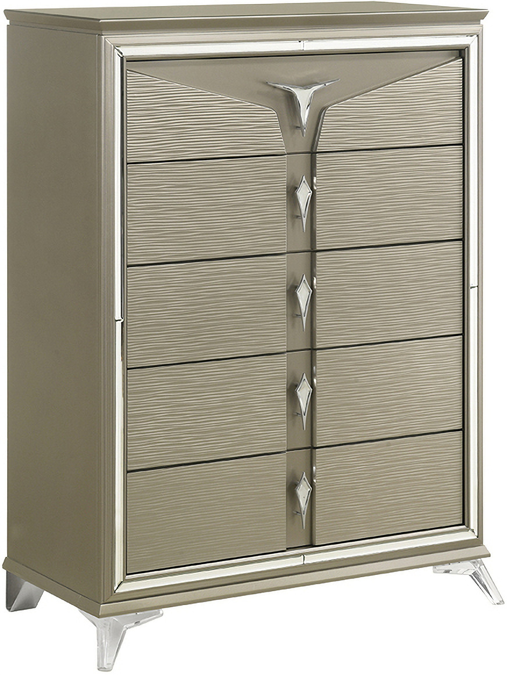Samantha Modern Style 5-Drawer Chest Made With Wood and Mirrored Drawer ...