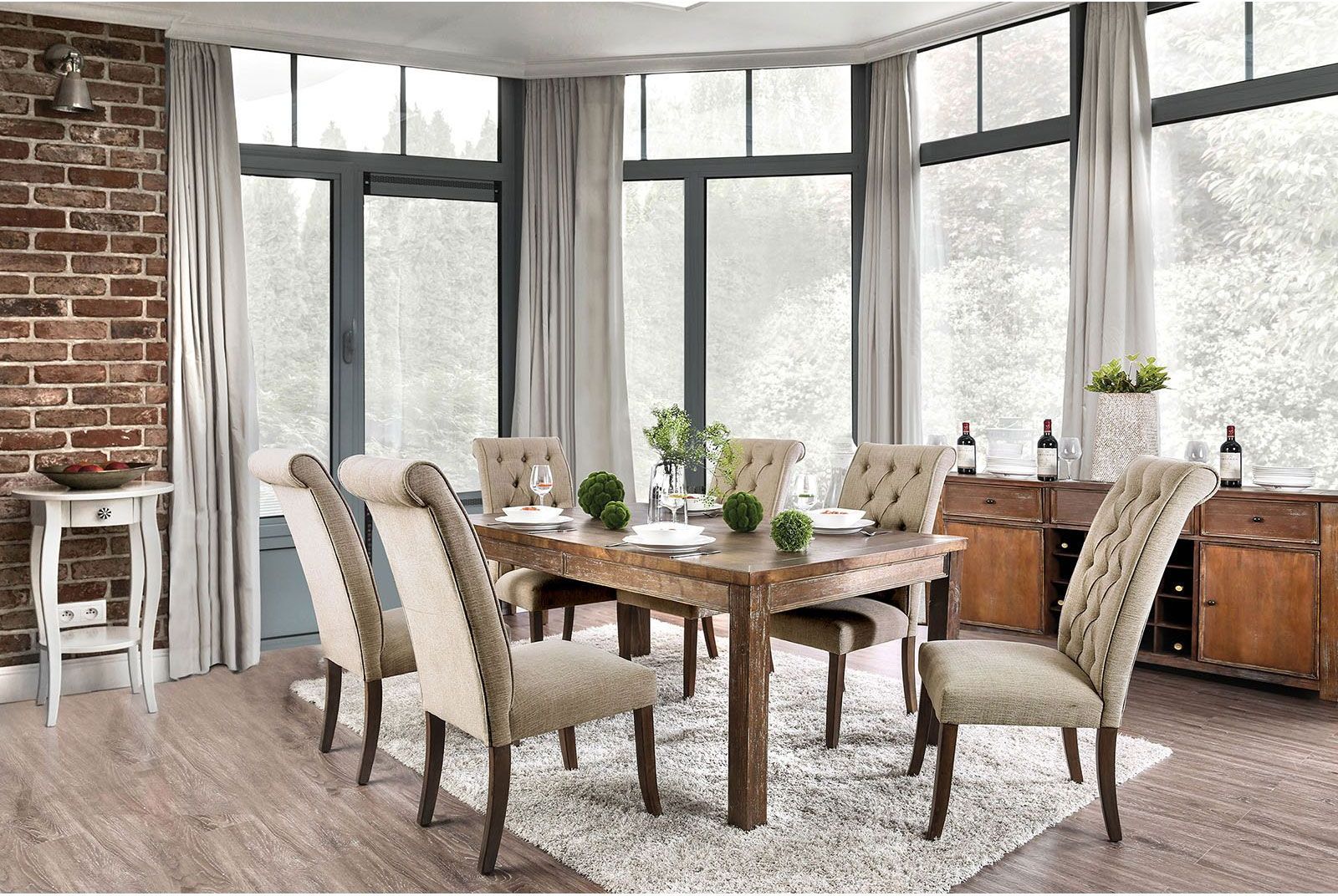 Sania Rustic Oak Dining Room Set by Furniture of America | 1StopBedrooms