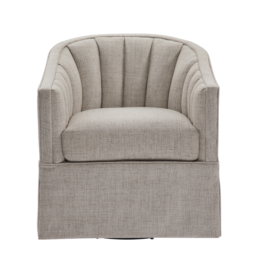 Sanibel Skirted Swivel Accent Chair In Ivory by Comfort Pointe ...