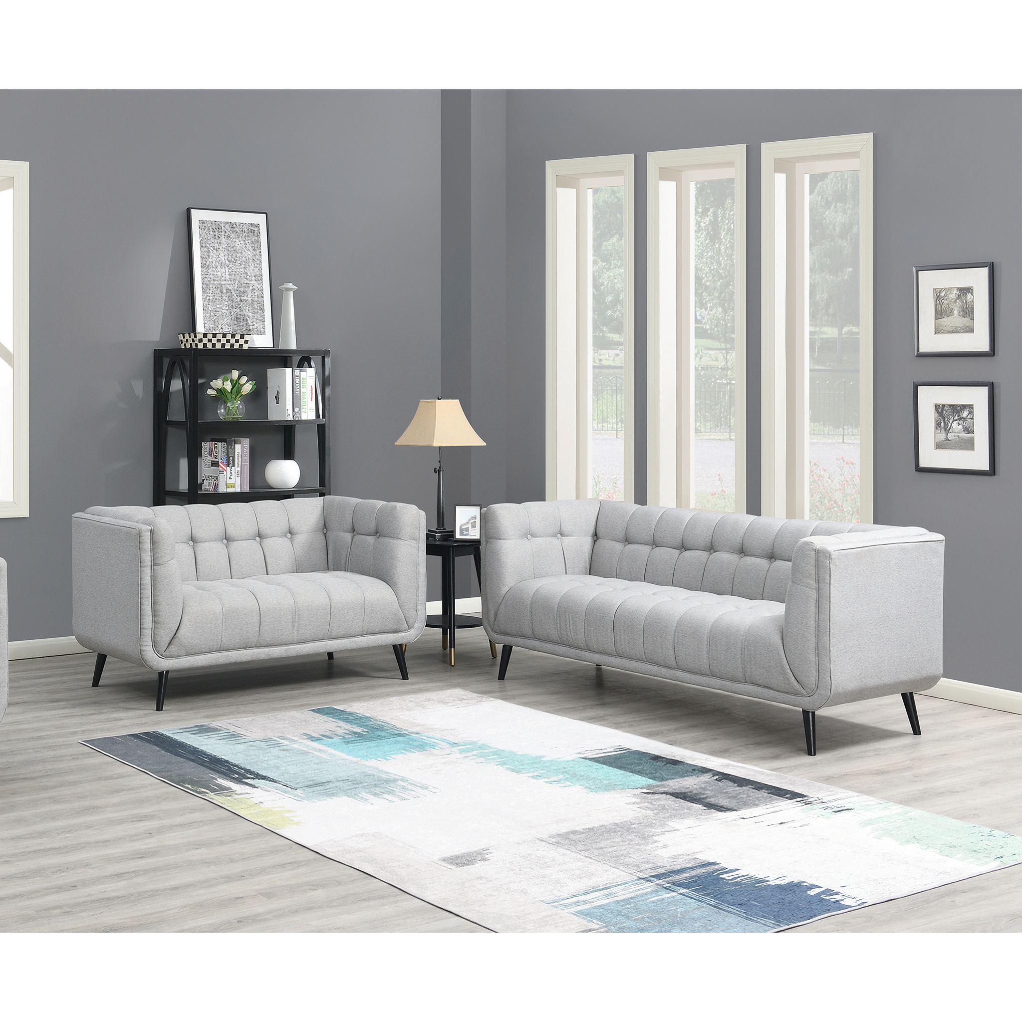 Sara Modern Mid-Century Button Tufted Upholstered Living Room Sofa Set In Gray by AC Pacific ...
