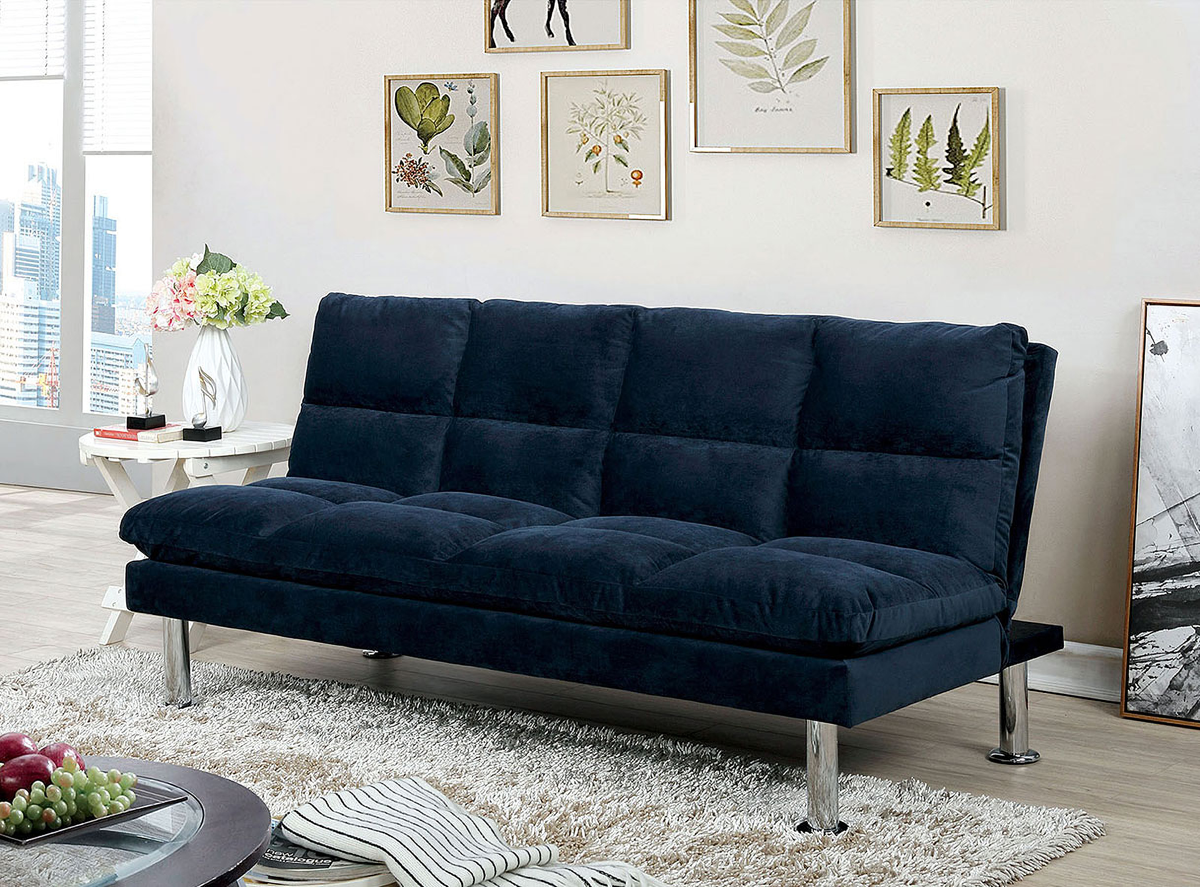 Saratoga Navy Futon Sofa by Furniture of America | 1StopBedrooms
