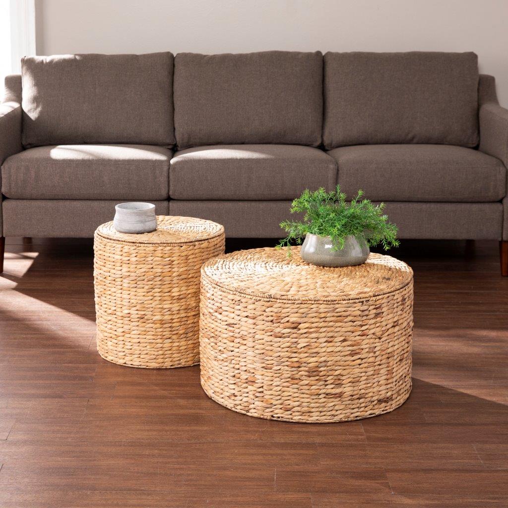 Satalia Round Water Hyacinth 2Pc Set Storage Tables by SEI Furniture ...
