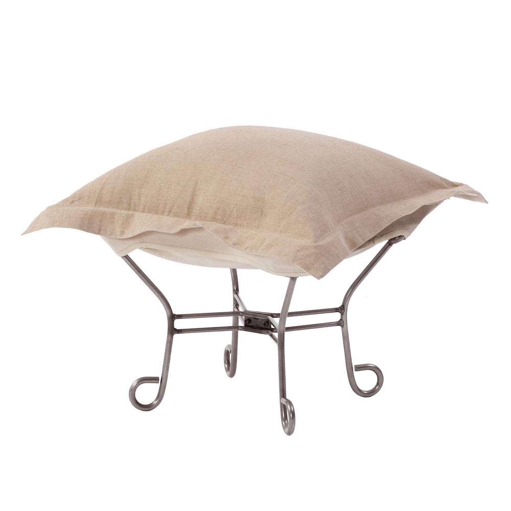 Scroll Puff Ottoman Linen Slub Titanium Frame In Natural by Howard ...