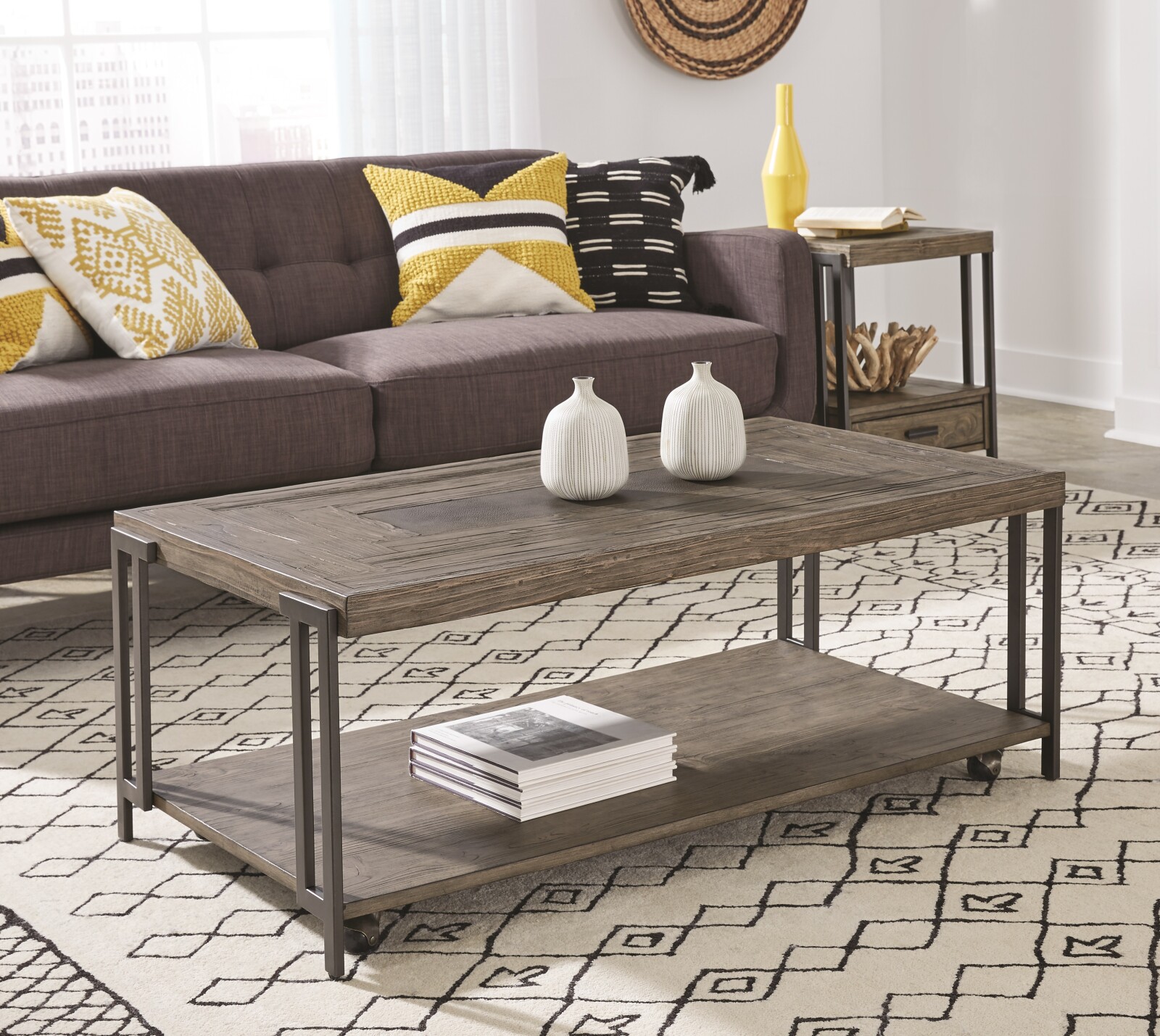 Seagrove Large Cocktail Table In Gunmetal and Weathered Pine by Null ...