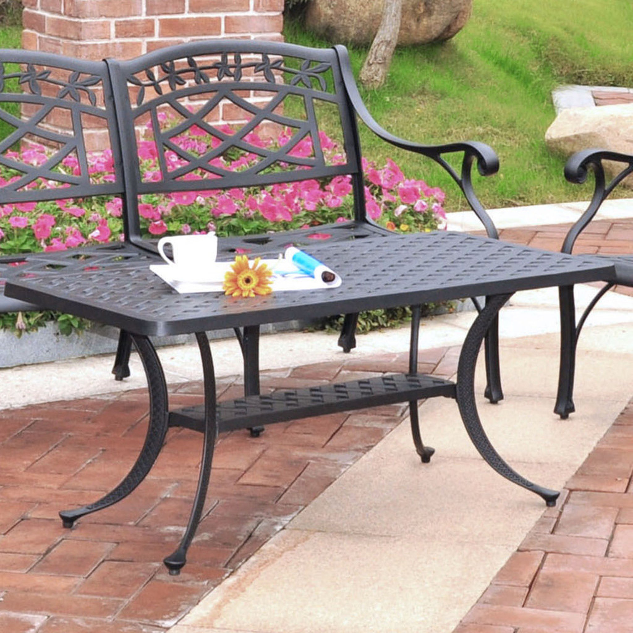 Sedona Cast Aluminum Outdoor Coffee Table In Black by Crosley Brands ...