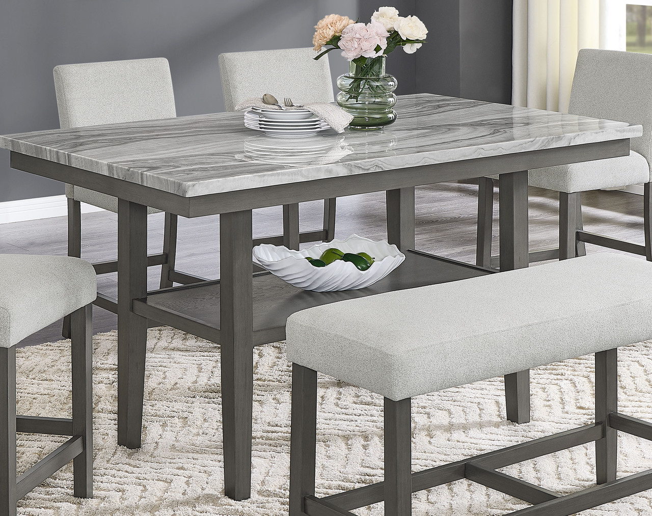 Selena 60 Inch Rectangular Faux Marble Counter Height Table with ...