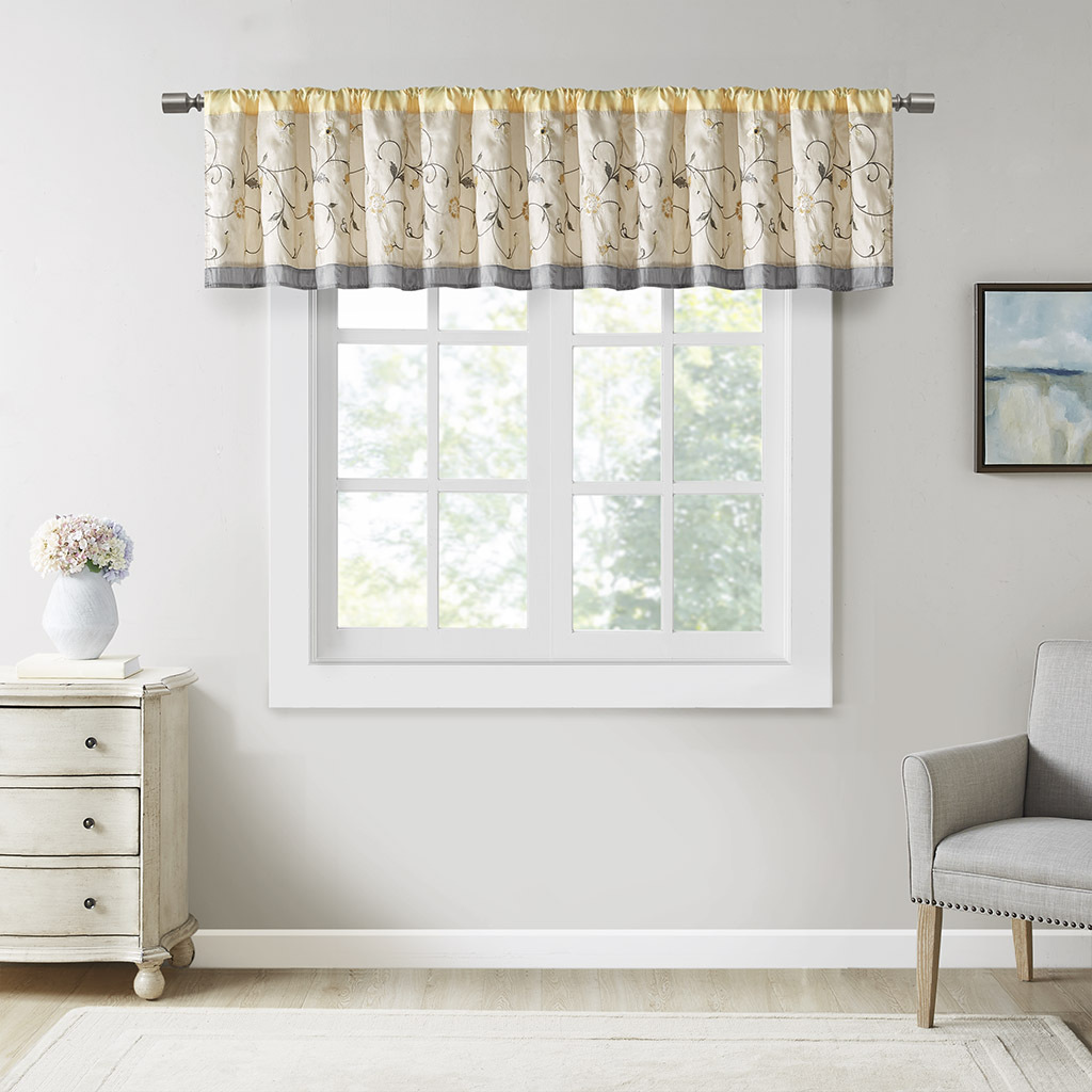 Serene Embroidered Window Valance In Yellow by Olliix | 1StopBedrooms