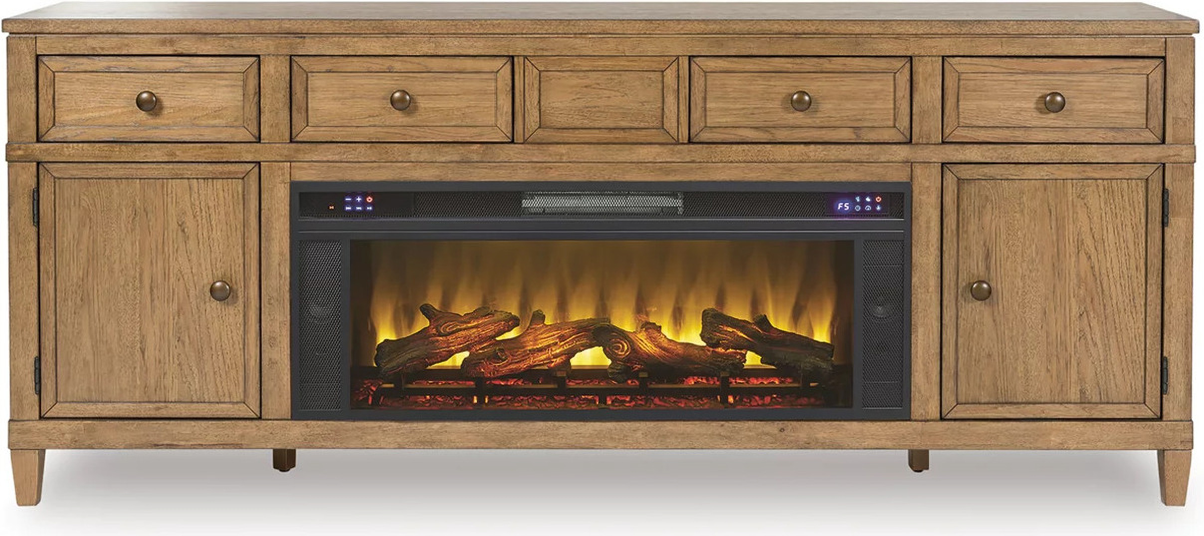Sharlance 81 Inch TV Stand with Electric Fireplace In Light Brown by ...