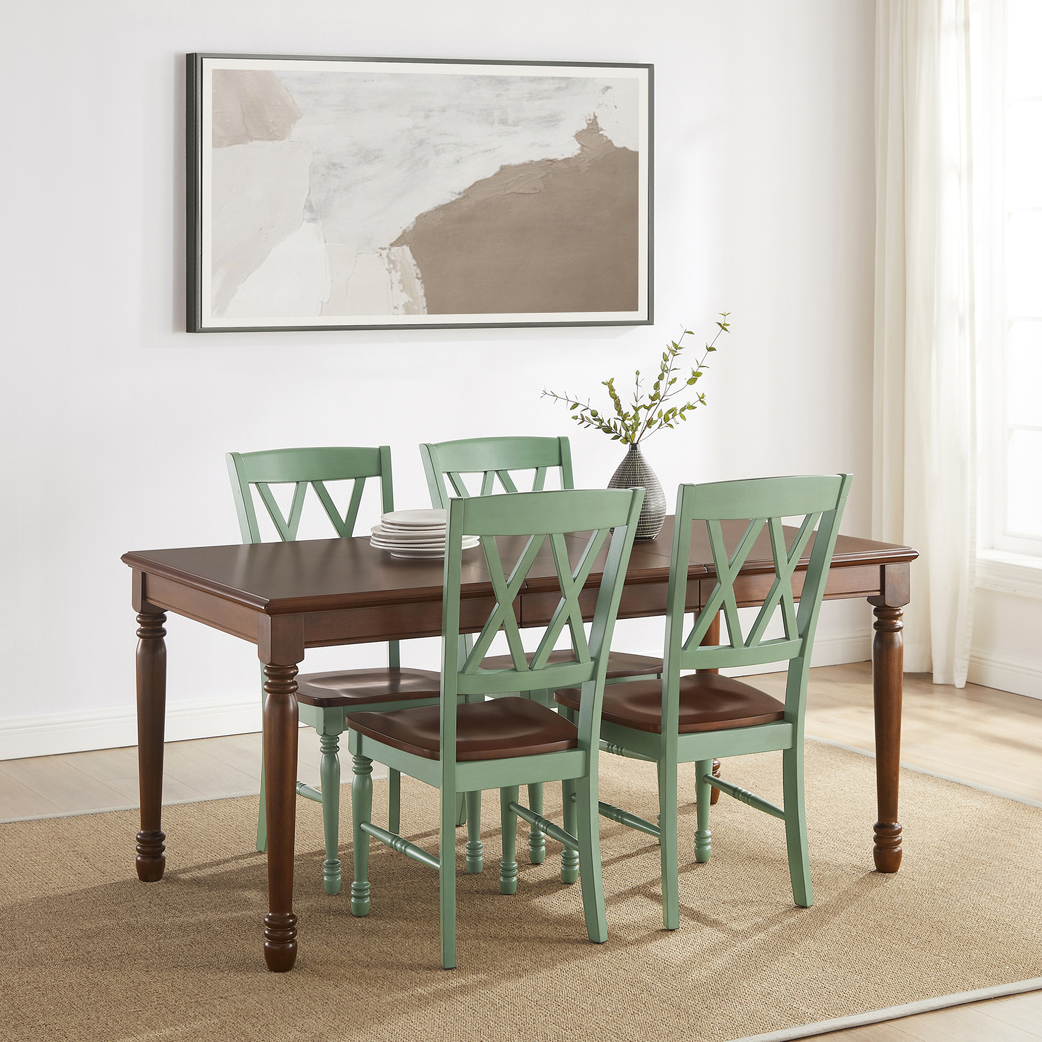 Shelby 5 Piece Dining Table Set for 4 In Distressed Teal and Dark ...