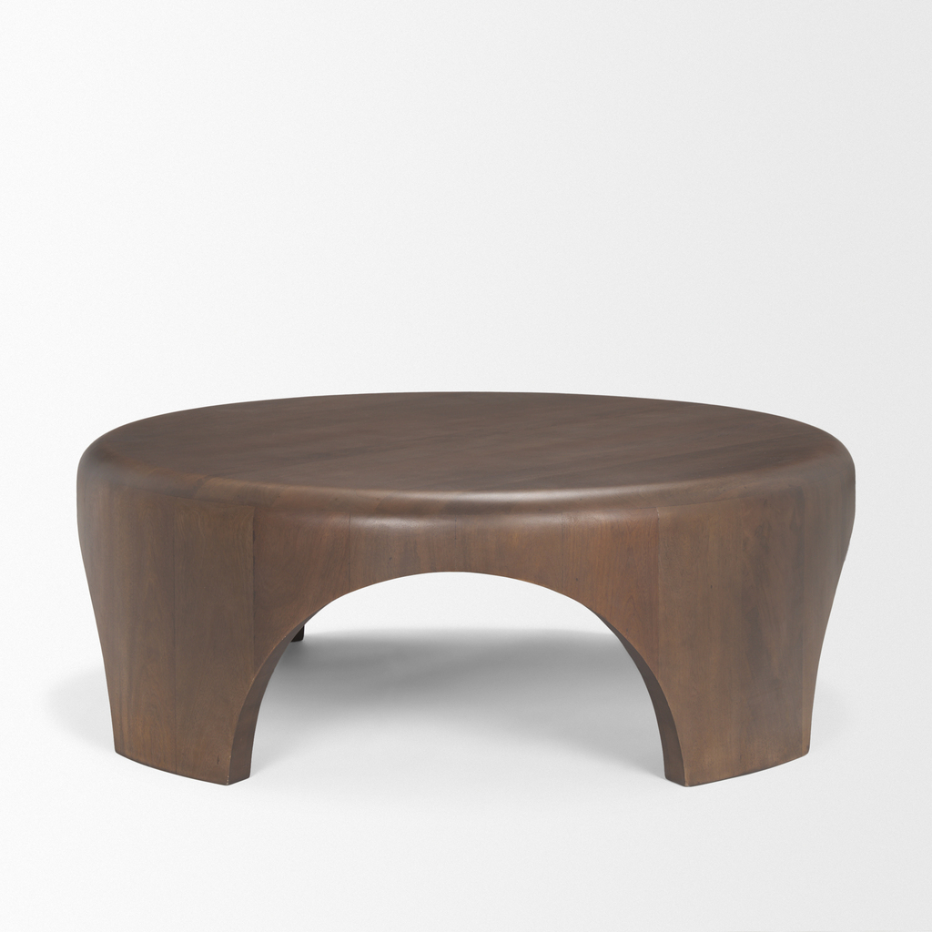 Shima Round Wood with Arched Legs Coffee Table In Brown by Mercana ...