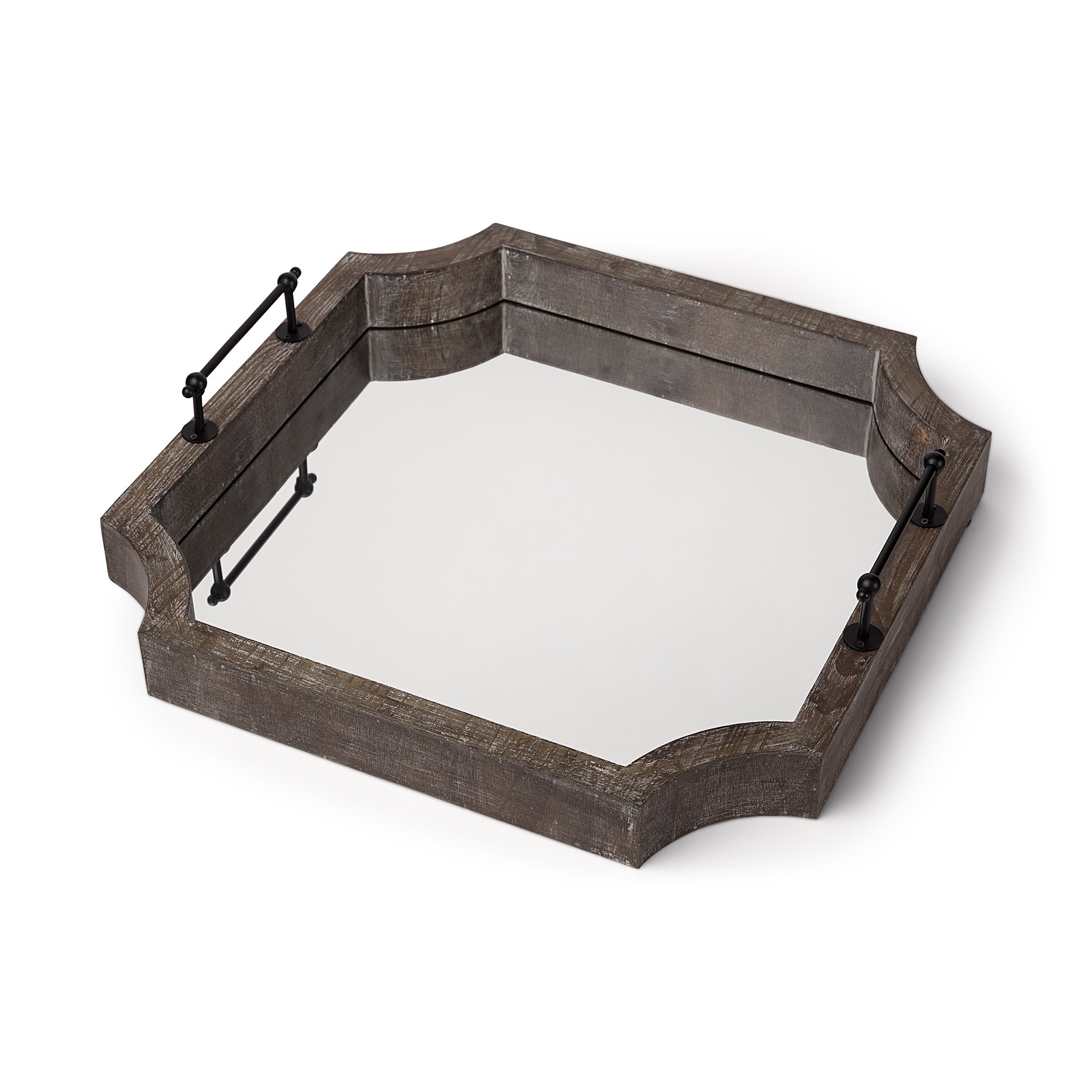 Shrouda II 24 x 24 Inch Wooden Mirrored Bottom Tray In Rustic Brown by ...