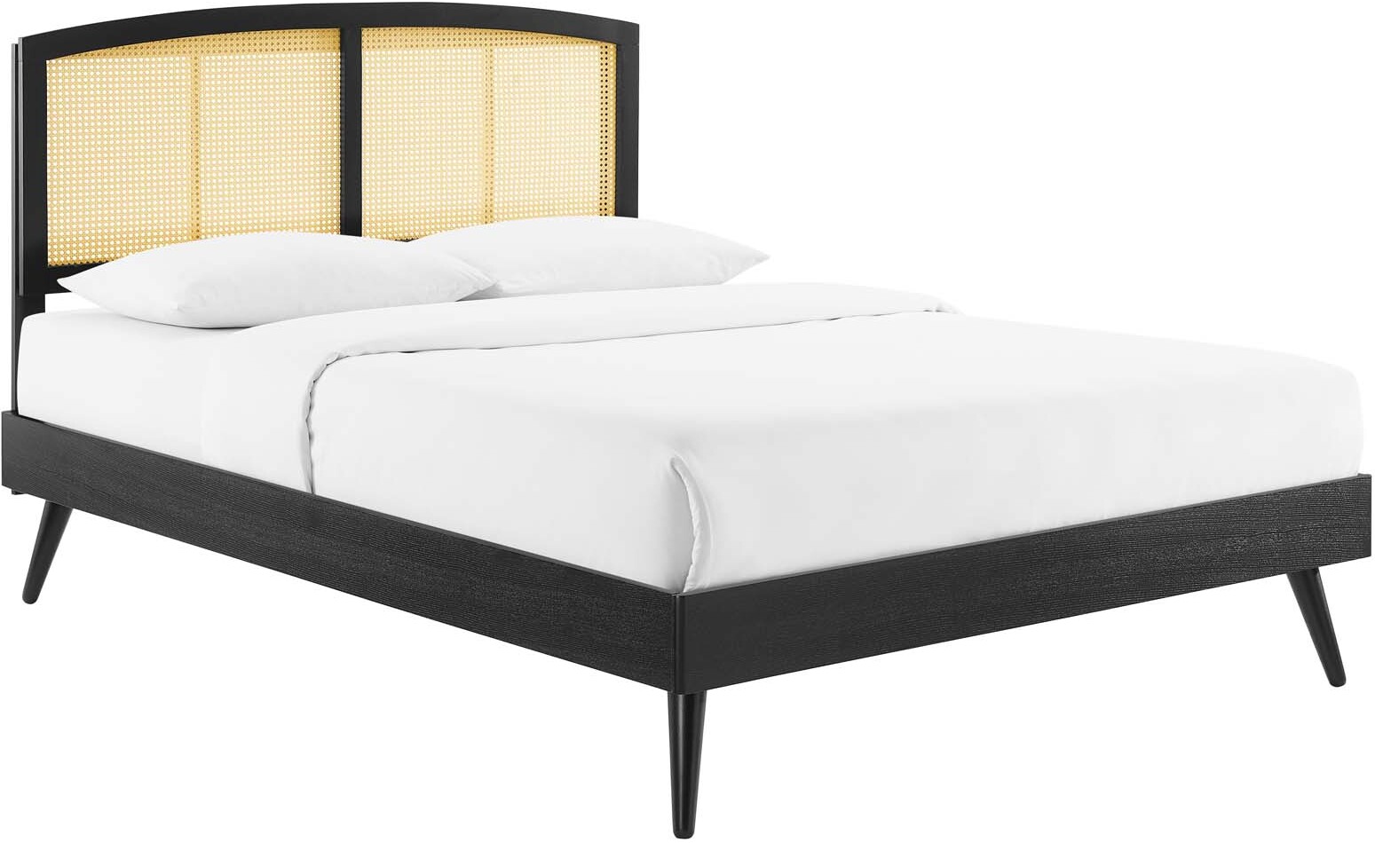 Sierra Cane and Wood King Platform Bed With Splayed Legs In Black by ...