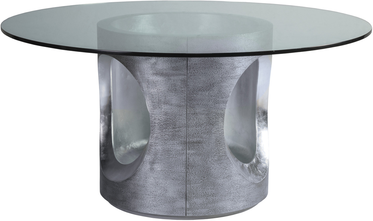 Signature Designs Circa Round Dining Table with Glass Top In Silver ...