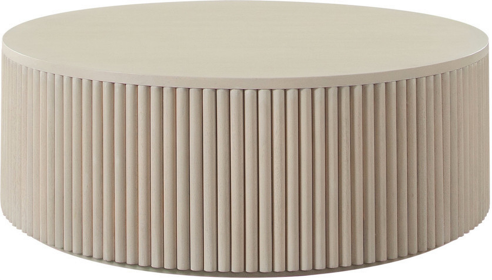 Siren 42 Inch Round Wood Cocktail Table In Natural Finish with Fluted ...