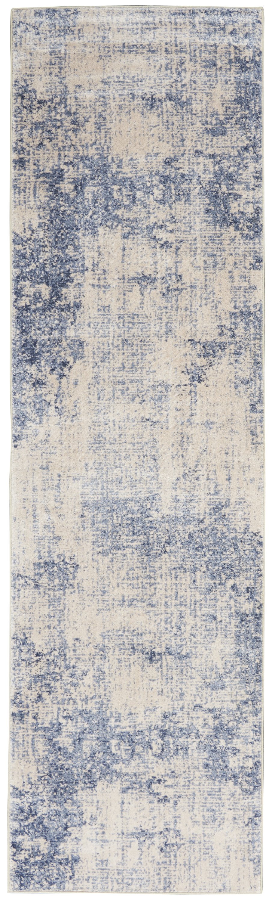 Sleek Textures Ivory and Blue 2'2" x 7'6" Runner Area Rug by Nourison ...
