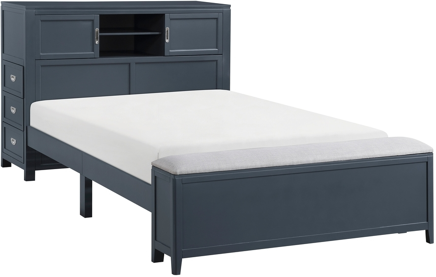 Sloane Full Bookcase Platform Bed with Hidden Desk, Stool and Storage ...