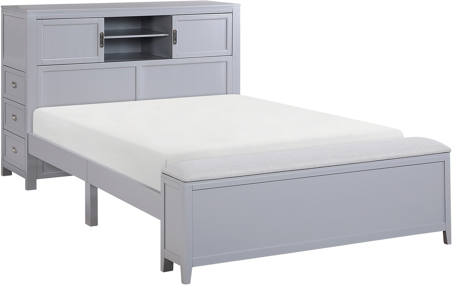 Sloane Full Bookcase Platform Bed with Hidden Desk, Stool and Storage ...