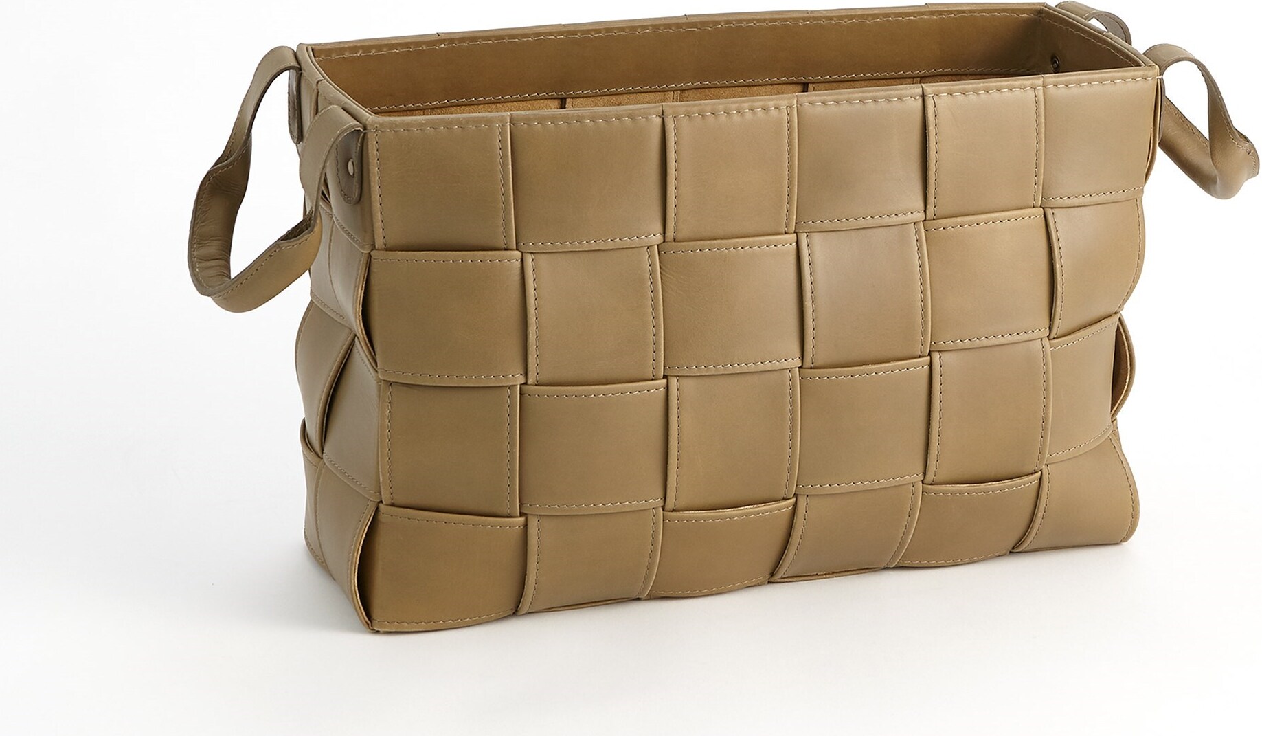 Soft Woven Leather Small Basket In Putty by Global Views | 1StopBedrooms