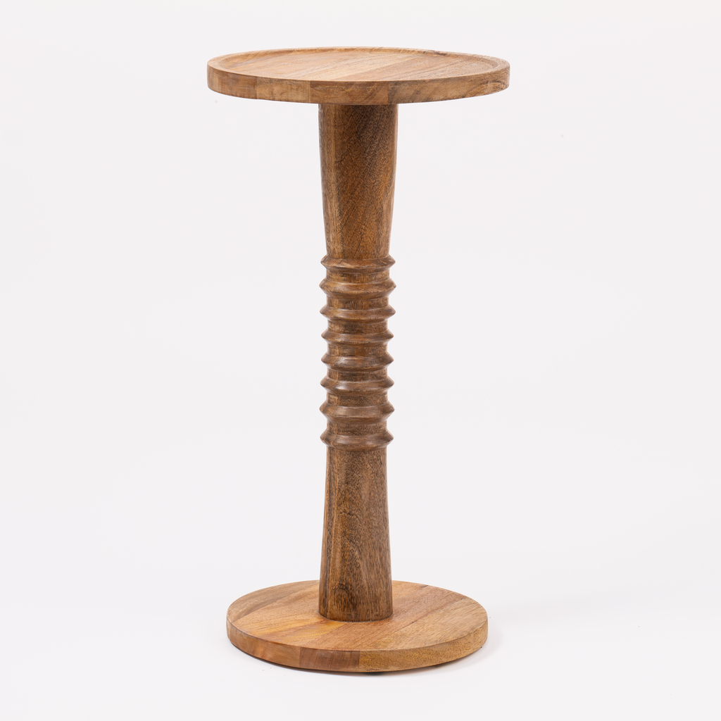 Solid Mango Wood Knots 12 Inch Spindle Pedestal Small Round Drink Table ...