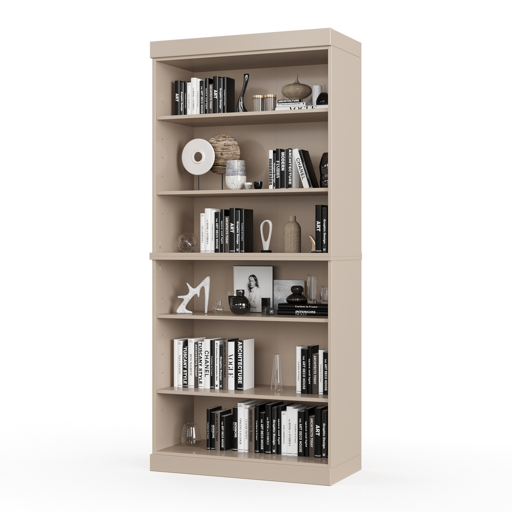 Solid Wood 6-Shelf Bookcase With Adjustable Shelves In Beige by Palace ...