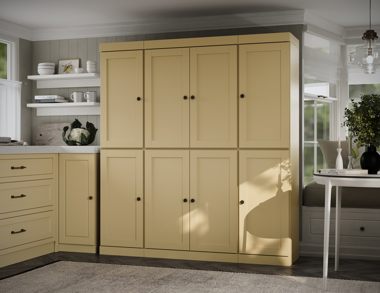 Solid Wood 65" Pantry Cabinet With Shaker Doors And Adjustable Shelves ...