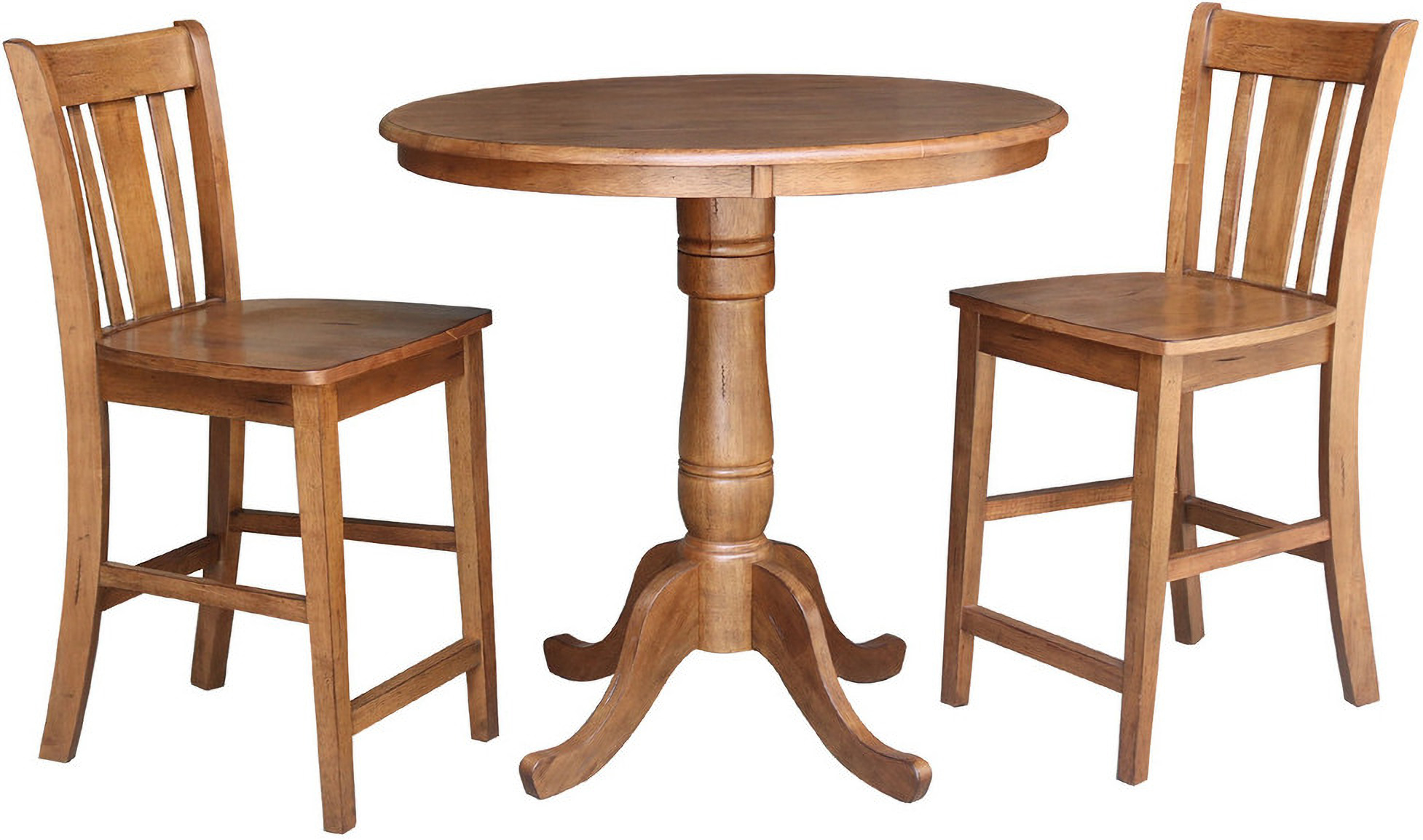 Solid Wood Round 36 Inch Pedestal Gathering Height Dining Table with 2 ...