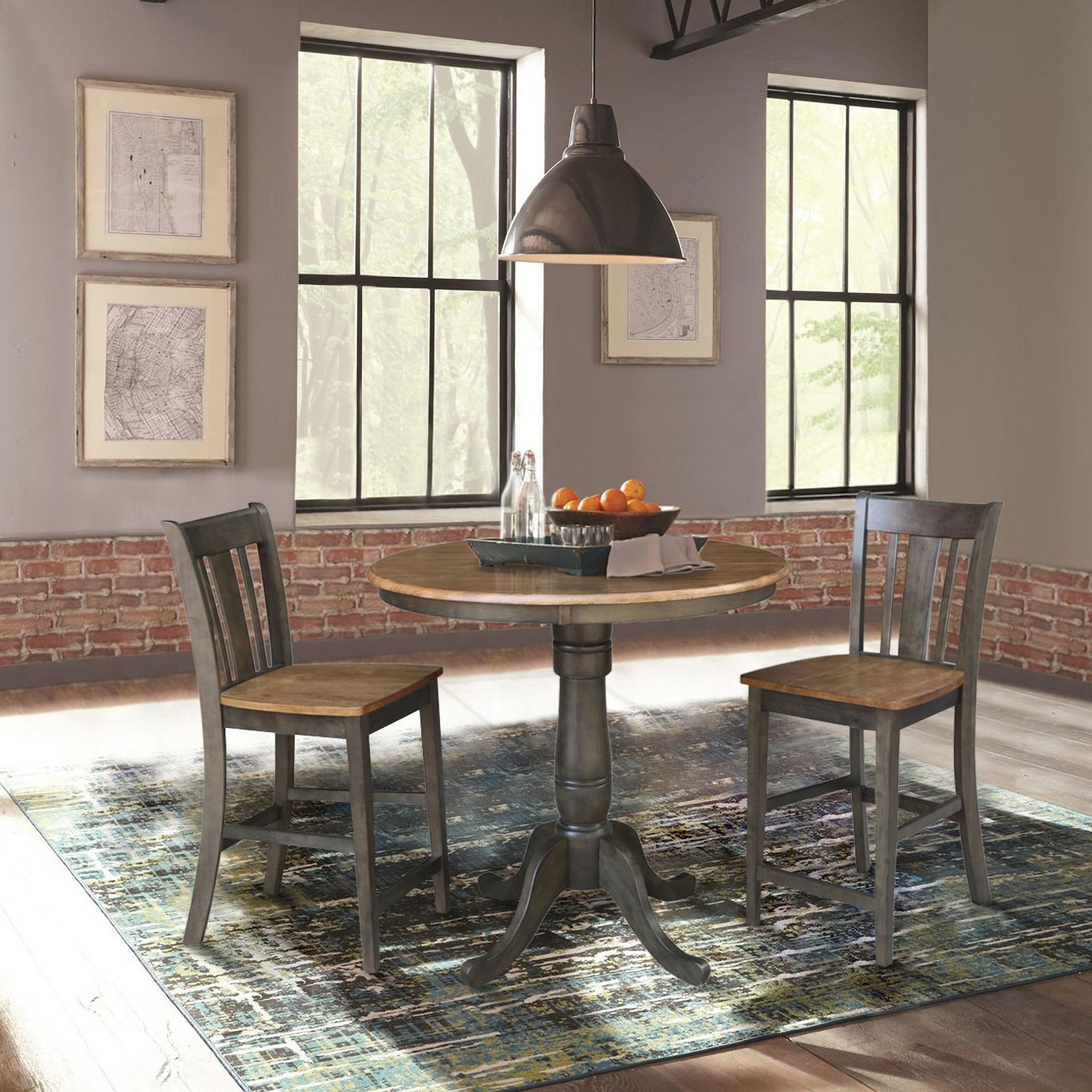 Solid Wood Round 36 Inch Pedestal Gathering Height Dining Table with 2 ...