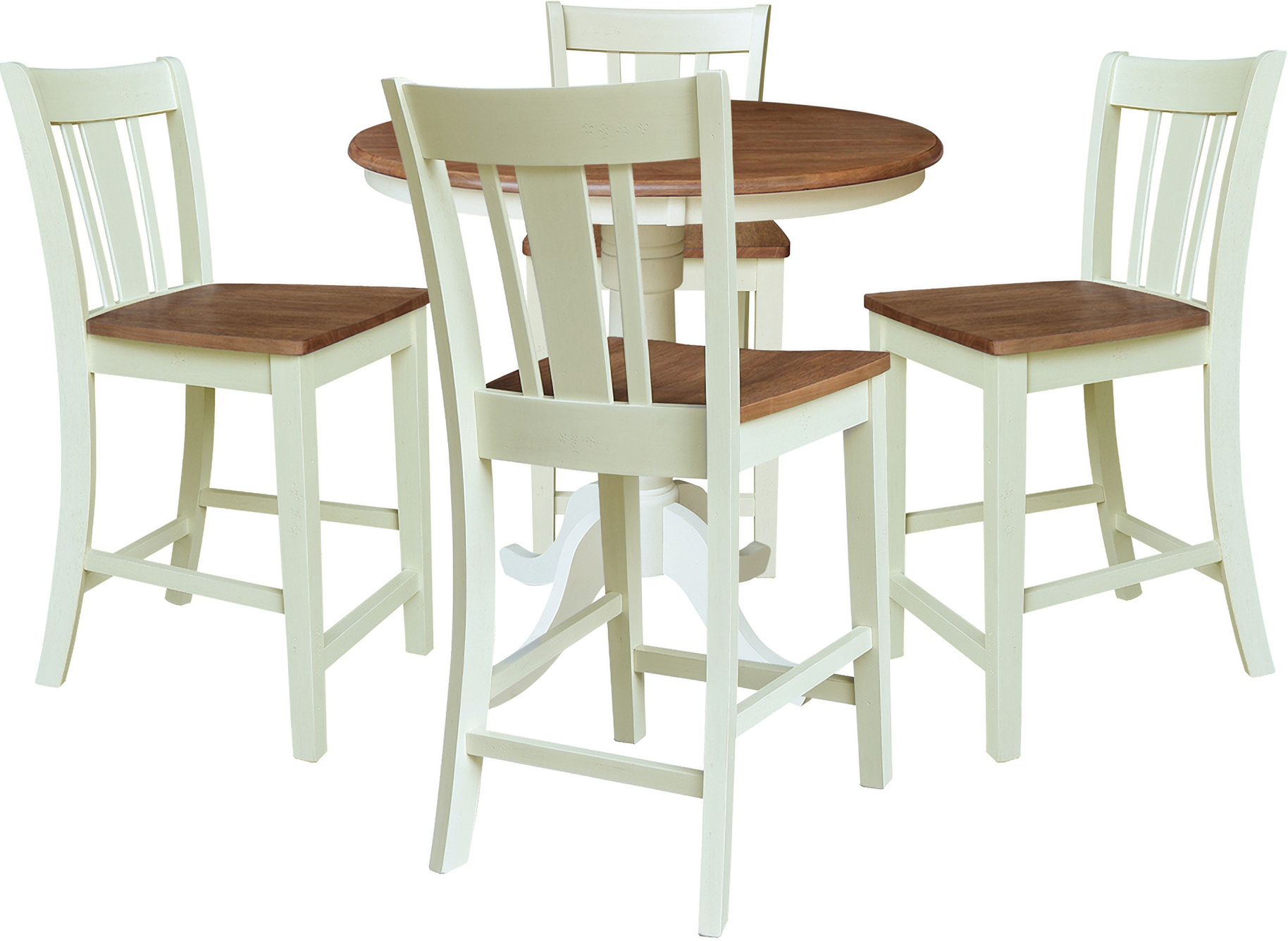 Solid Wood Round 36 Inch Pedestal Gathering Height Dining Table with 4 ...