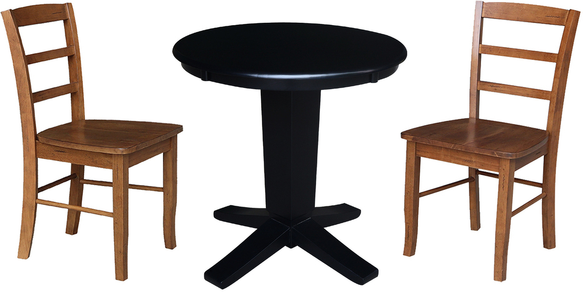 Solid Wood Round Top 30 Inch Dining Table with 2 Chairs In Black and ...