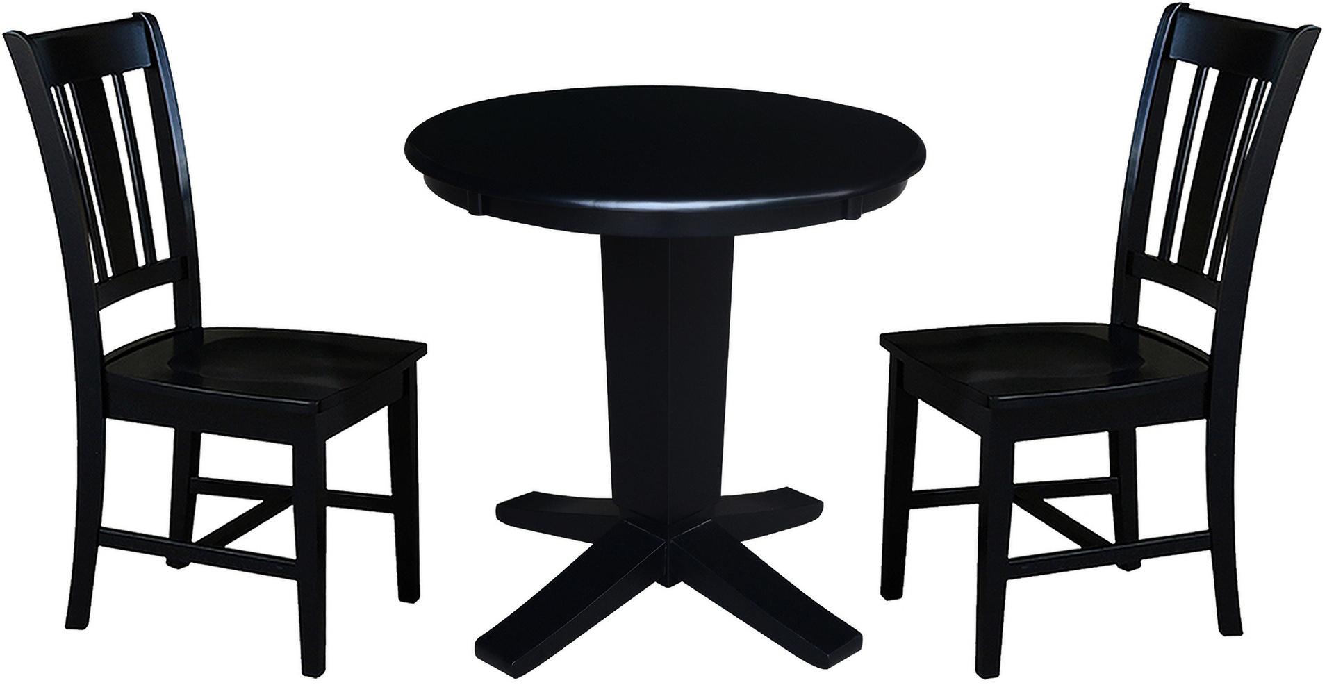 Solid Wood Round Top 30 Inch Dining Table with 2 Chairs In Black by ...