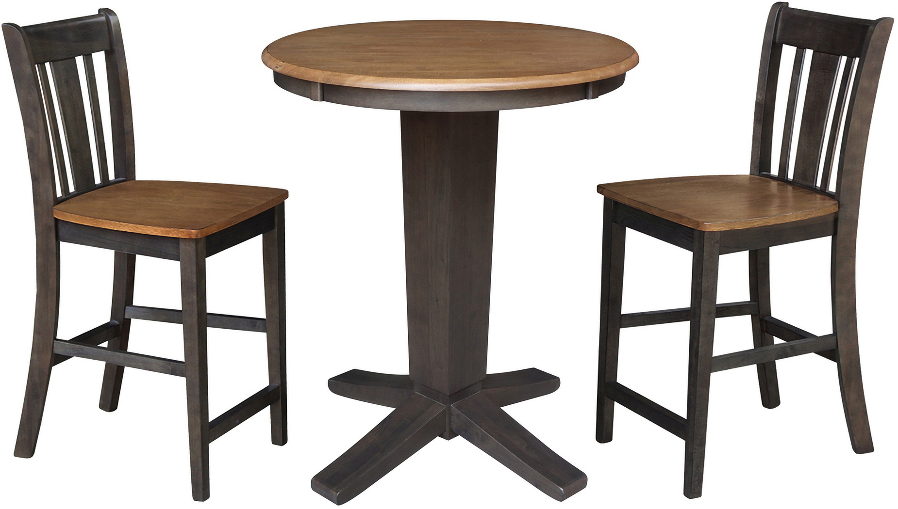 Solid Wood Round Top 30 Inch Dining Table with 2 Counter Height Stools ...