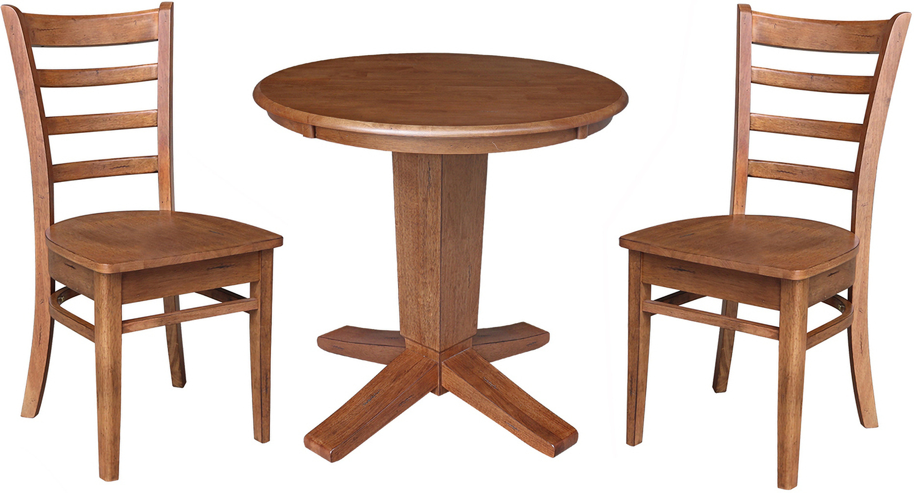 Solid Wood Round Top 30 Inch Pedestal Dining Table with 2 Chairs In ...