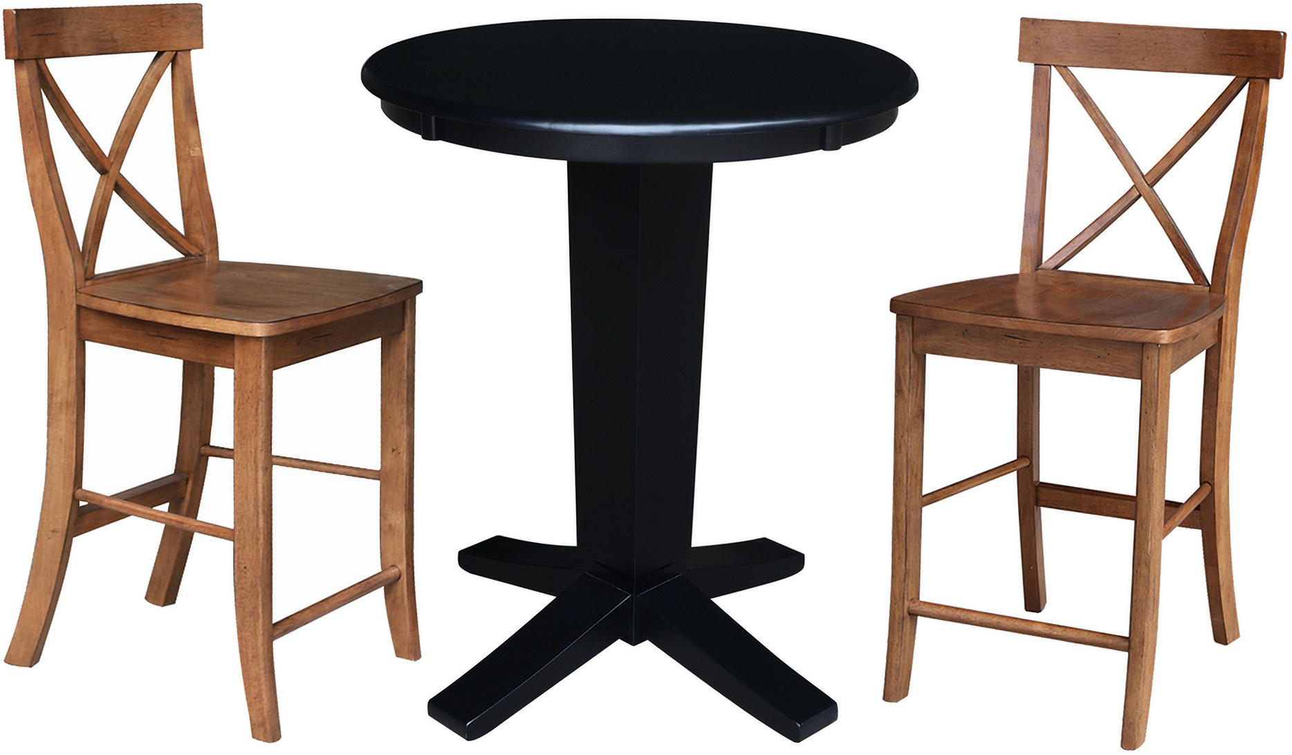 Solid Wood Round Top 36 Inch Dining Table with 2 Counter Height Stools ...