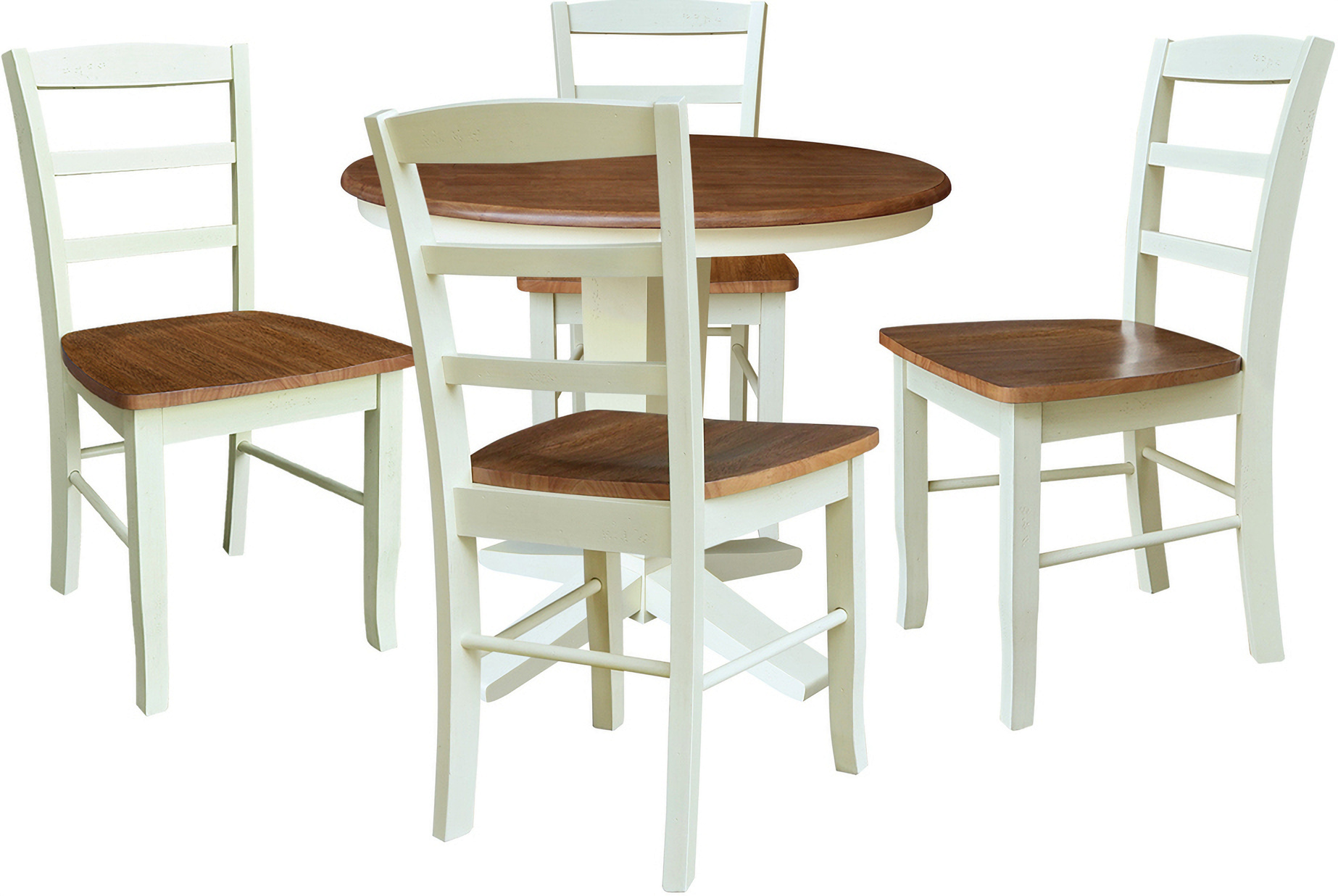 Solid Wood Round Top 36 Inch Dining Table with 4 Chairs In Hickory and ...