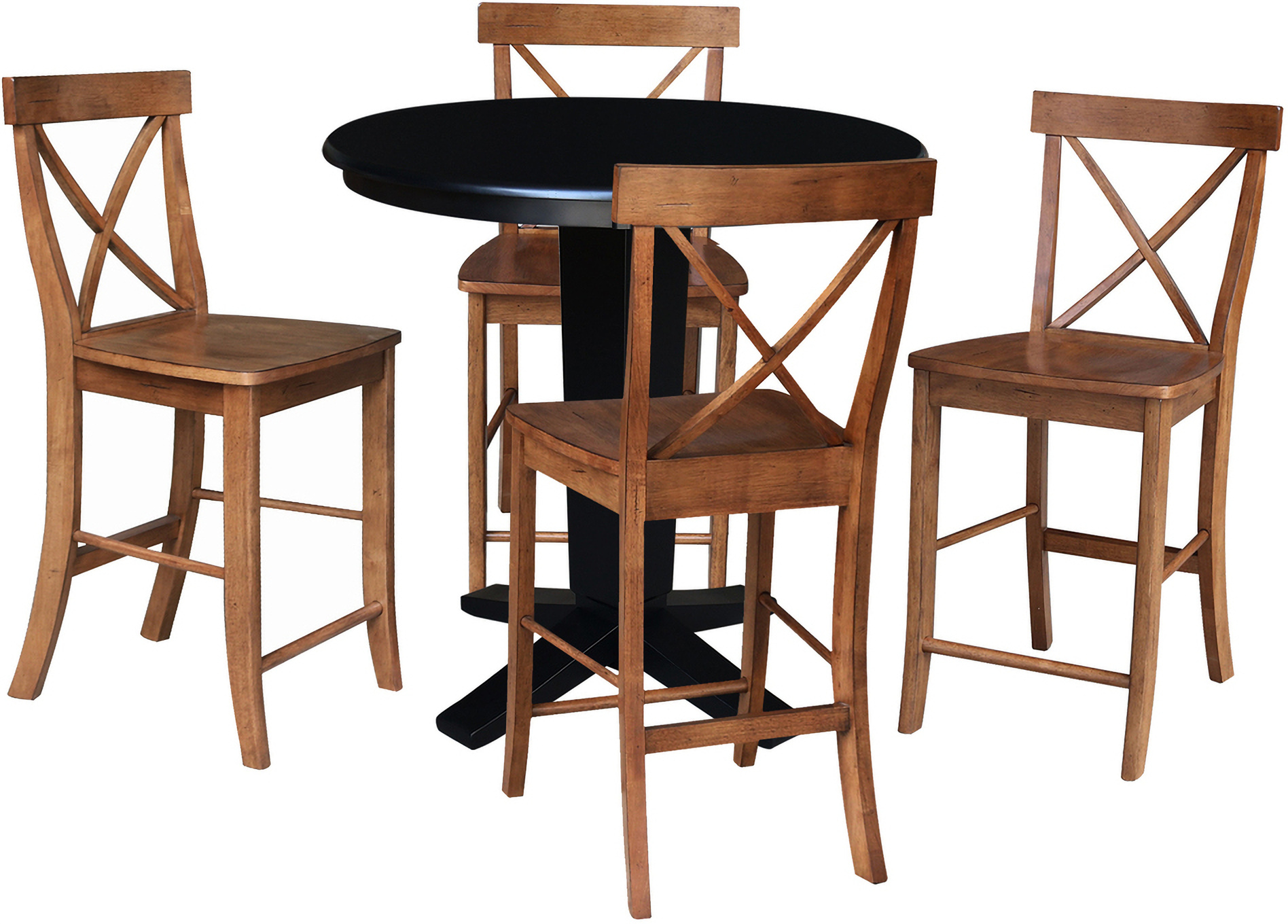 Solid Wood Round Top 36 Inch Dining Table with 4 Counter Height Stools ...