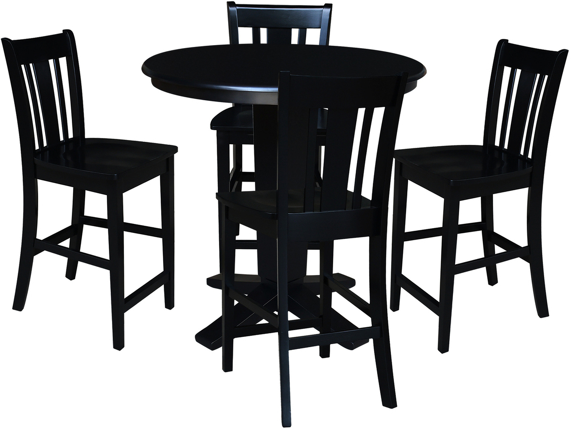 Solid Wood Round Top 36 Inch Dining Table with 4 Counter Height Stools ...