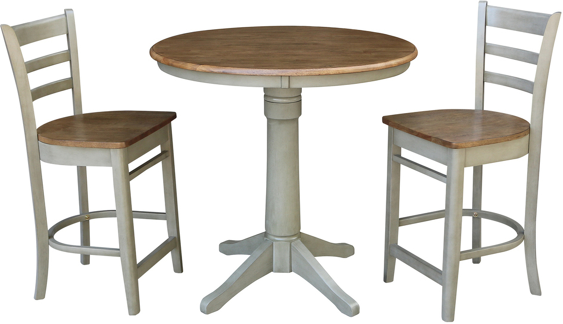 Solid Wood Round Top 36 Inch Pedestal Counter Height Table with 2 ...