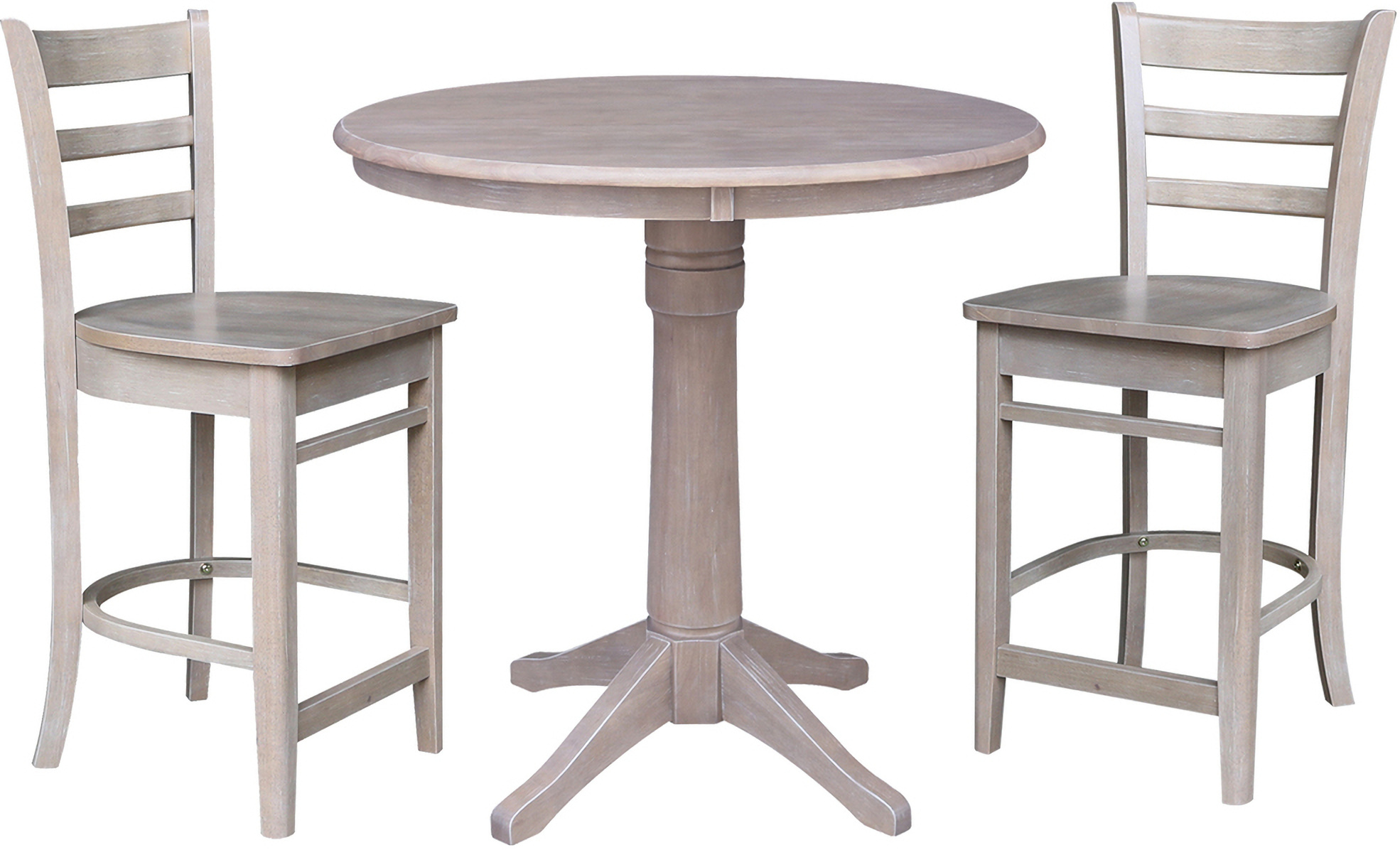 Solid Wood Round Top 36 Inch Pedestal Counter Height Table with 2 ...