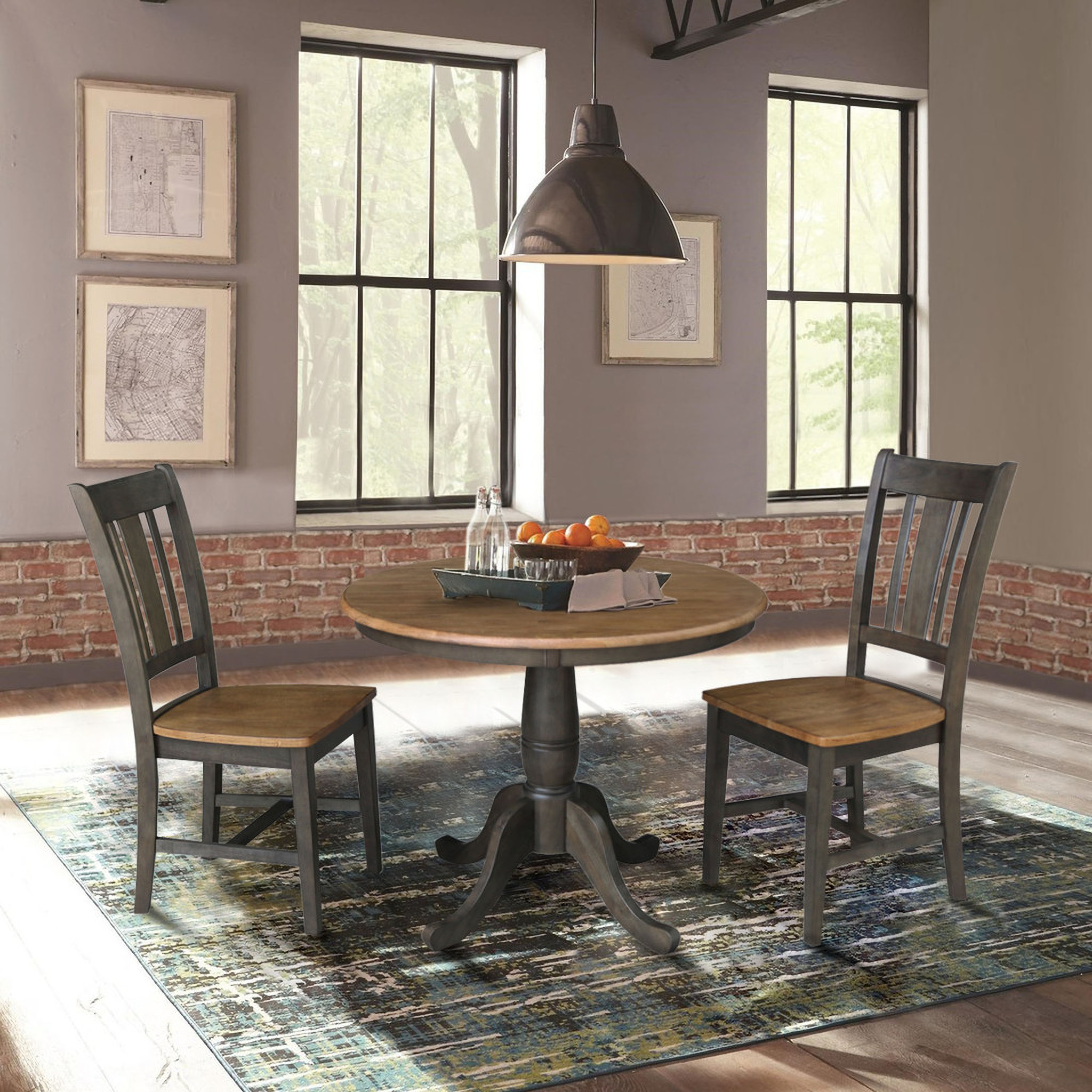 Solid Wood Round Top 36 Inch Pedestal Dining Table with 2 San Remo ...