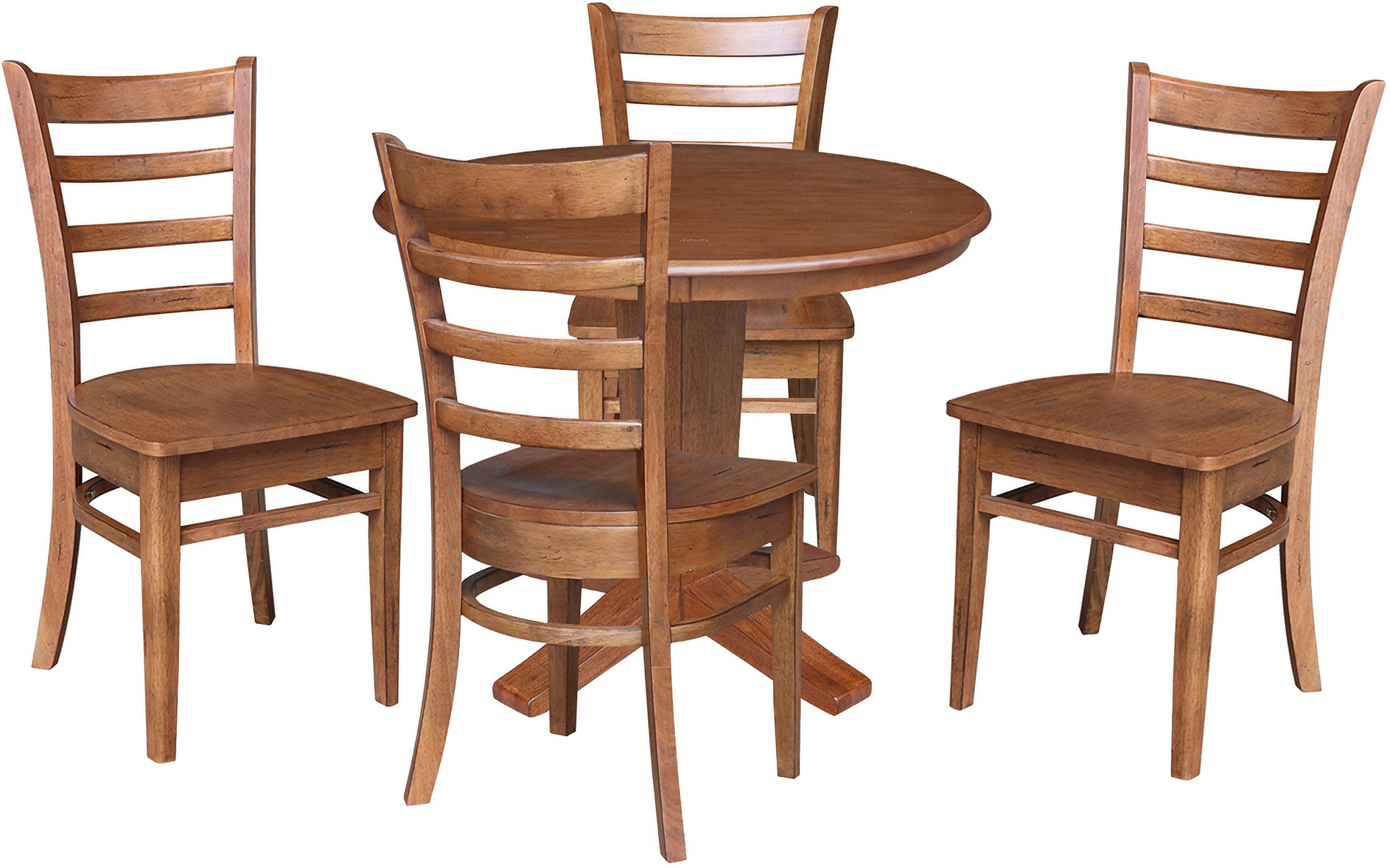 Solid Wood Round Top 36 Inch Pedestal Dining Table with 4 Chairs In ...