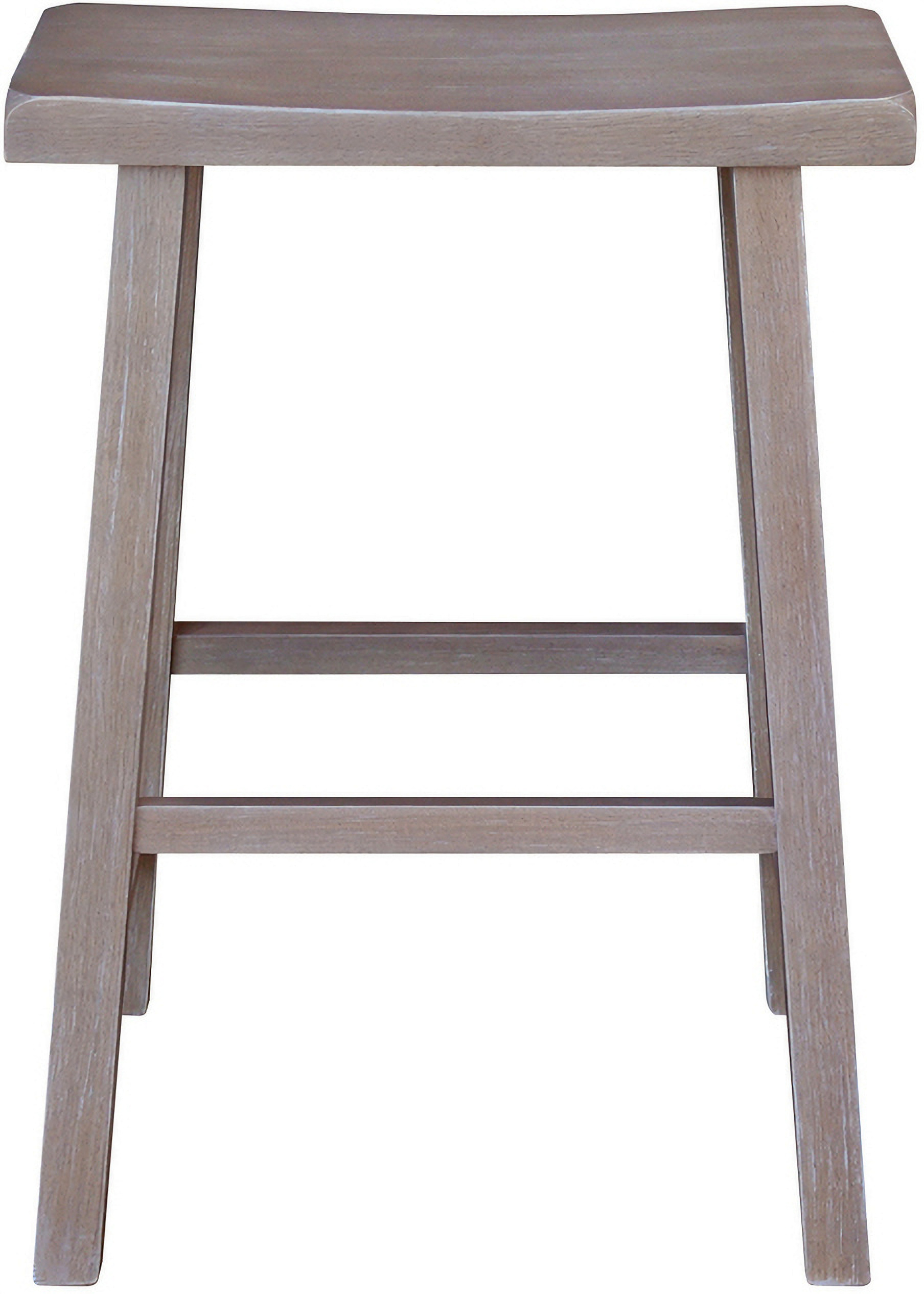Solid Wood Saddle 24 Inch Seat Dining Stool In Washed Gray Taupe by ...