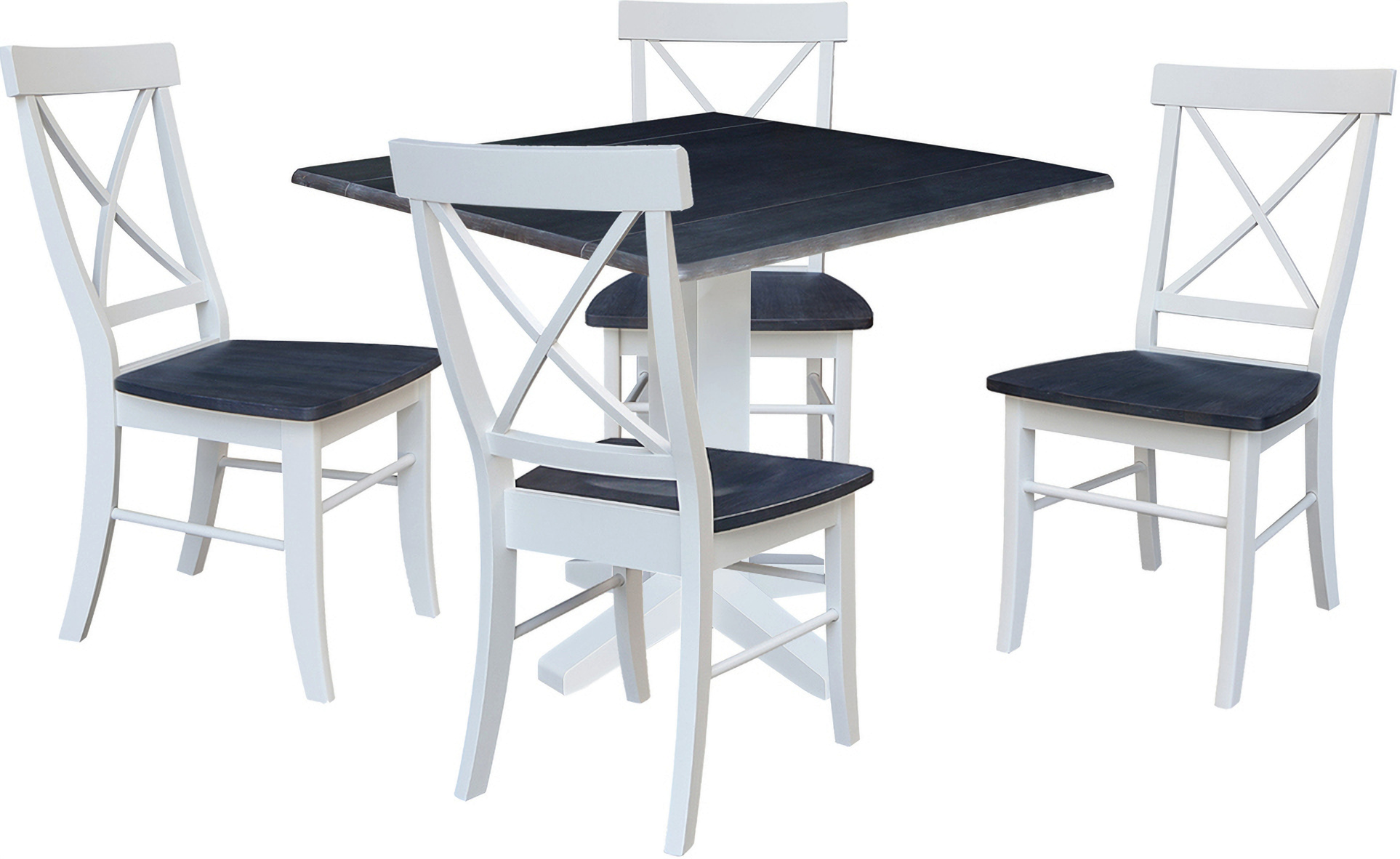 Solid Wood Square 36 Inch Dual Drop Leaf Dining Table with 4 Chairs In ...