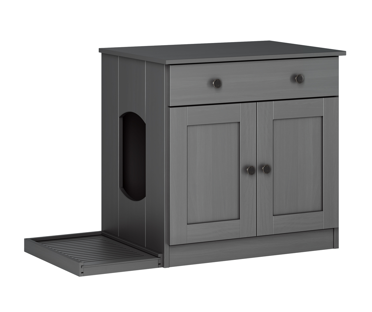 Solid Wood Ziva 2-Door Cat Litter Box Enclosure With Litter Catch In ...