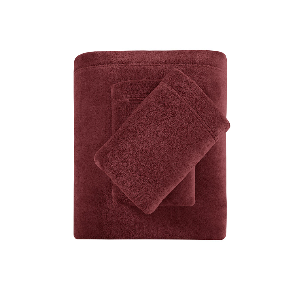 Soloft Plush Micro Plush Sheet Set In Burgundy by Olliix | 1StopBedrooms