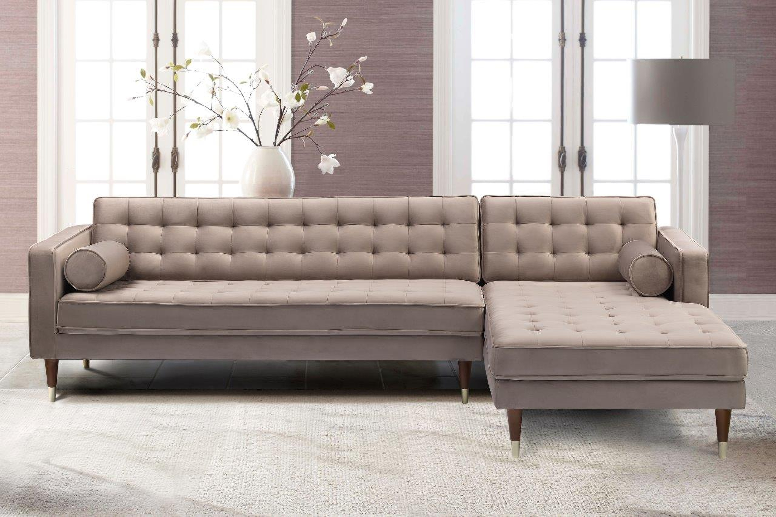 Somerset Taupe Velvet Mid Century Modern Right Sectional Sofa by Armen ...